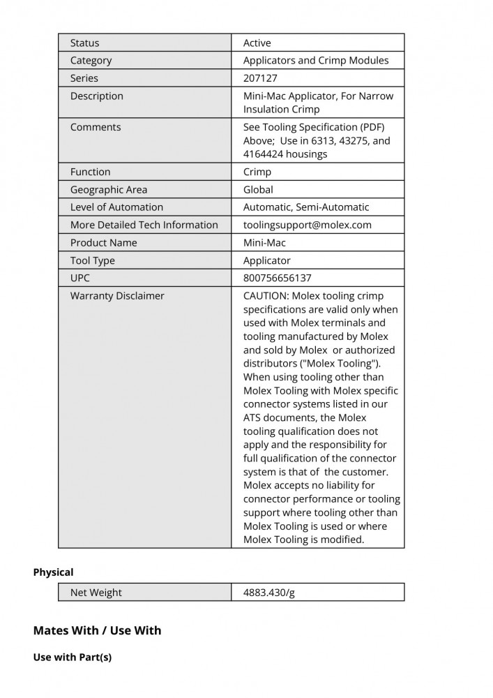 Tooling document page 2 for Molex 638917000