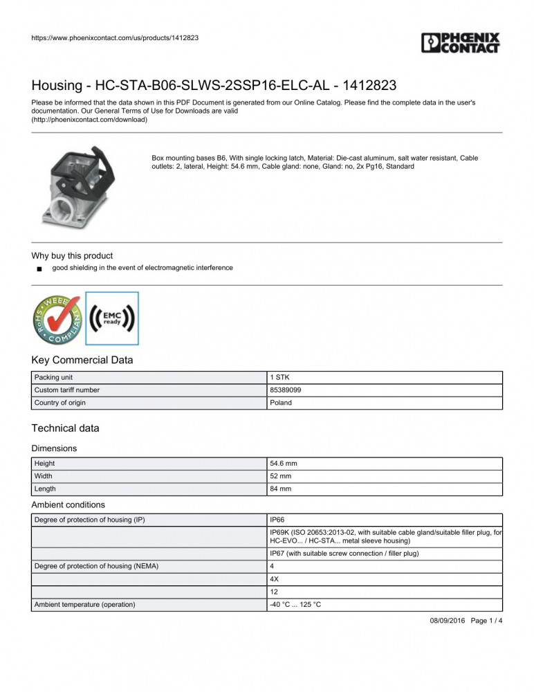 Phoenix Contact 1412823 technical document page 1
