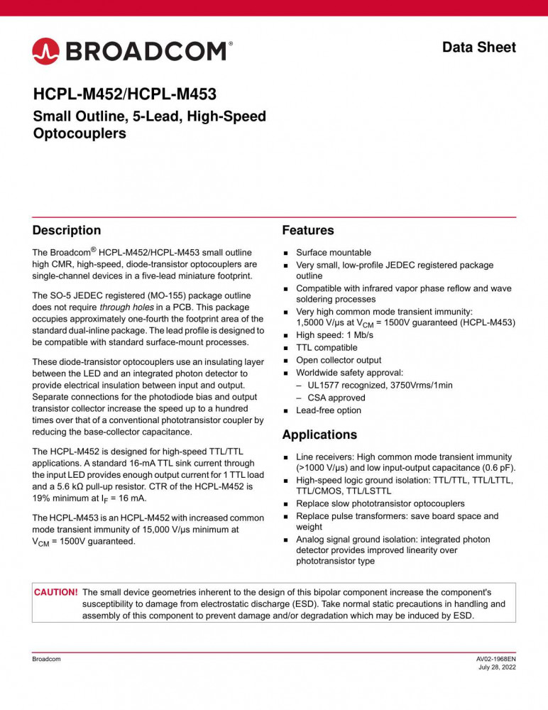 HCPL-M453 datasheet page 1