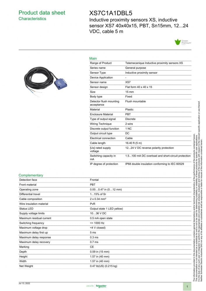 XS7C1A1DBL5 technical document page 1