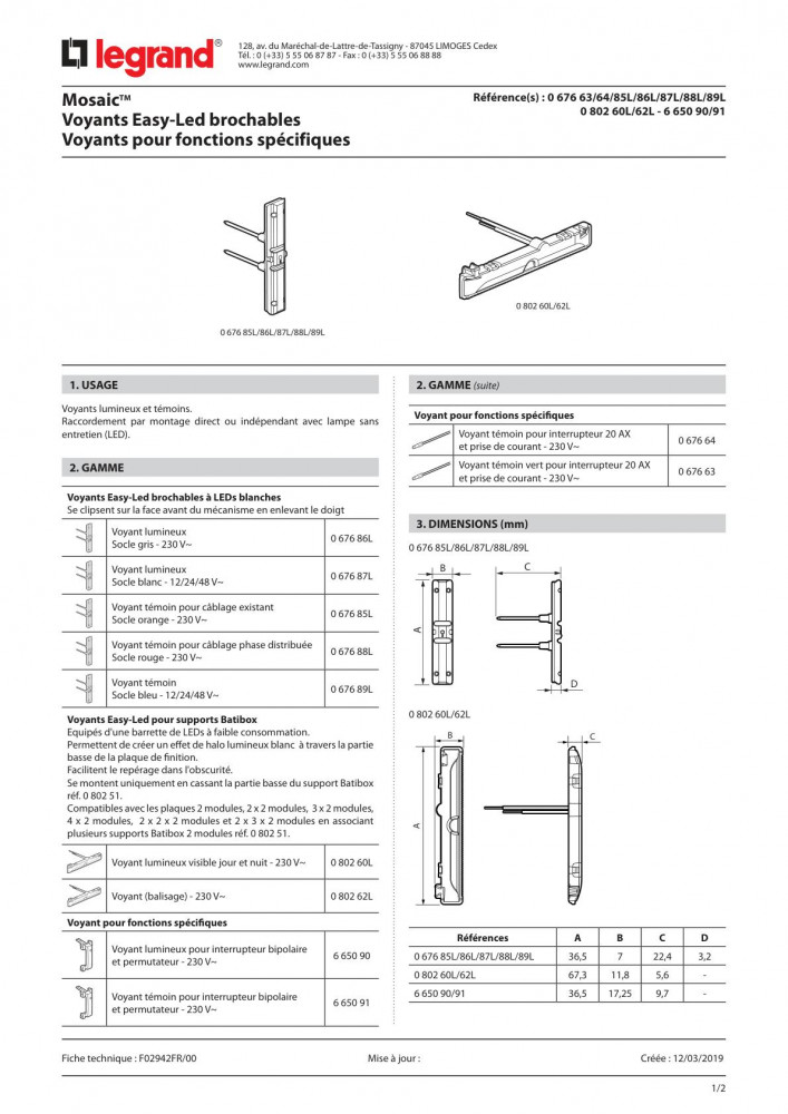 Legrand Easy-Led indicator documentation, page 1