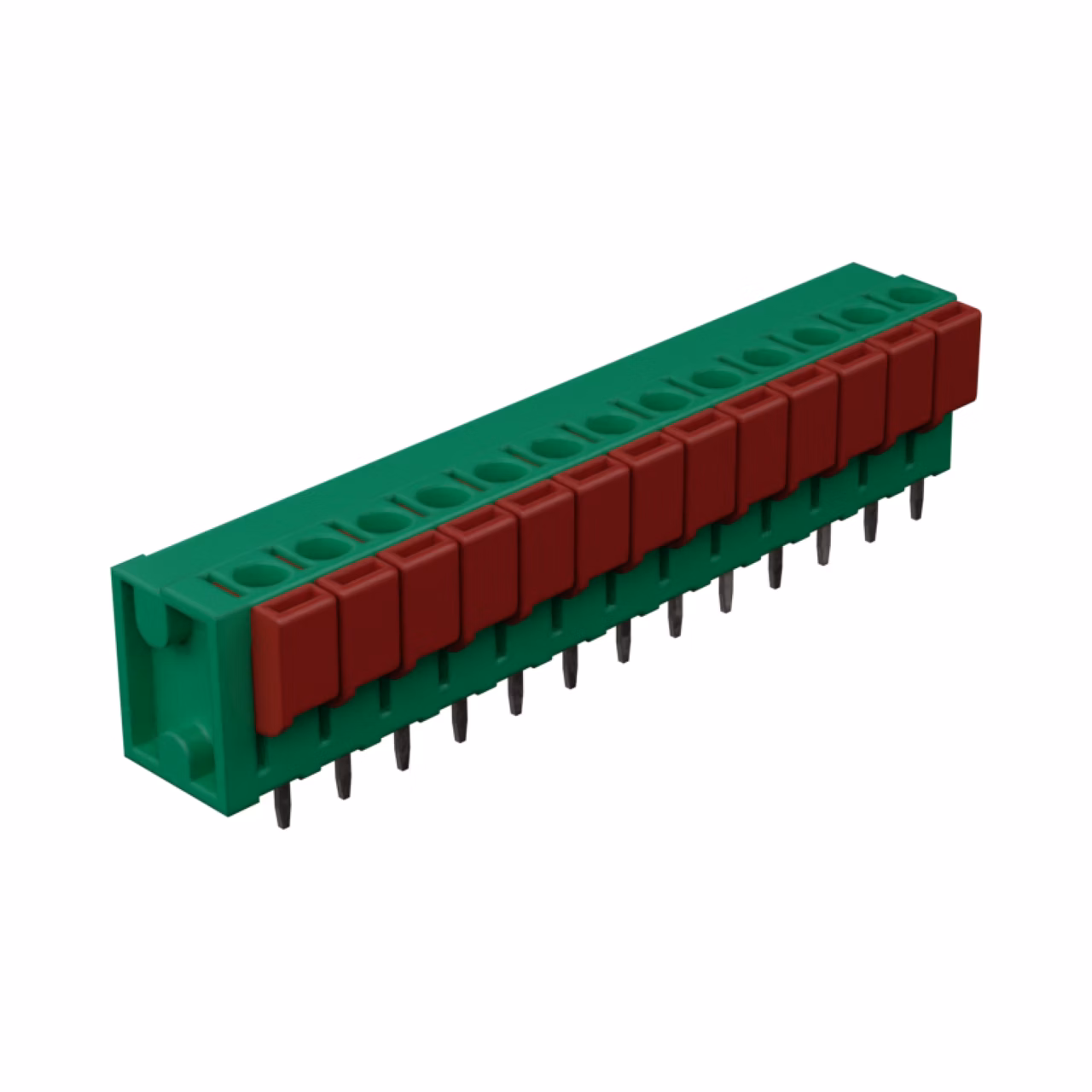 5.00mm Pitch, Eurostyle Fixed-Mount Push-Button Terminal Block, Vertical, 10A, 22-14 AWG, Green, 13 Circuits for sale