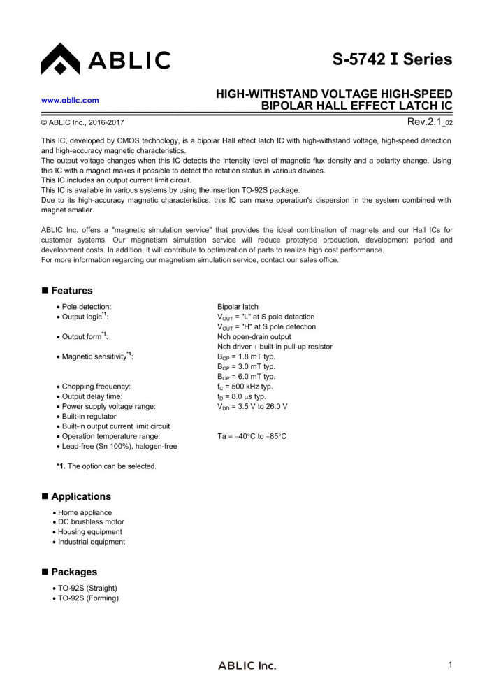 ABLIC S-5742 I Series datasheet page 1