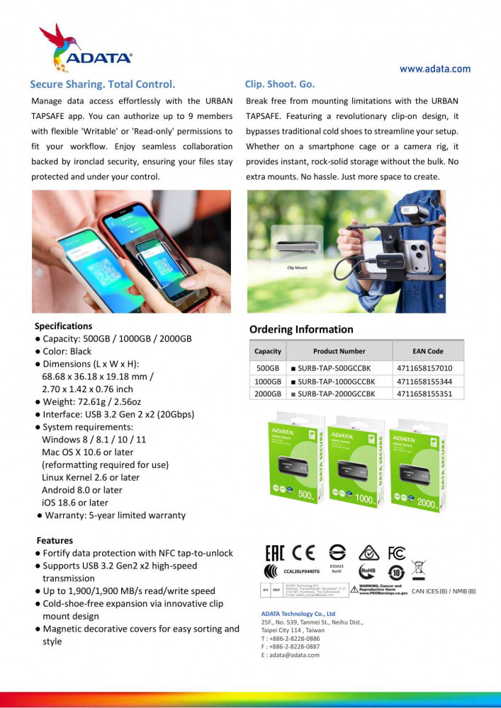 URBAN TAPSAFE product document, page 2