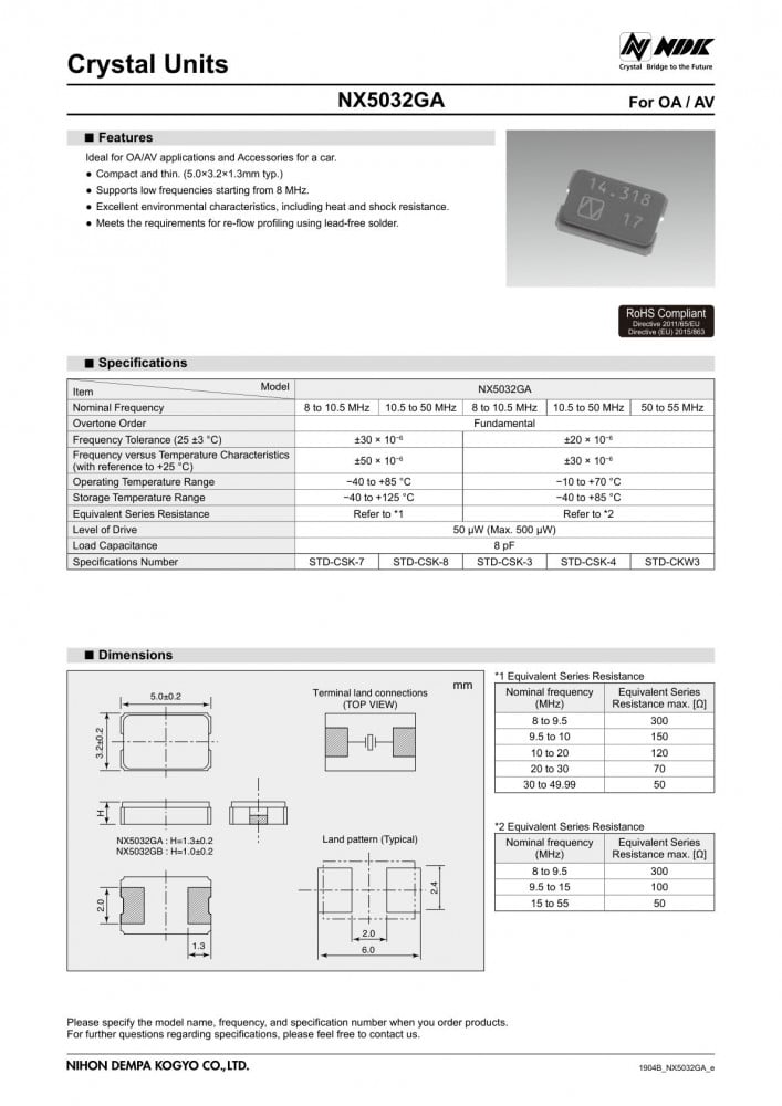 NDK NX5032GA technical document