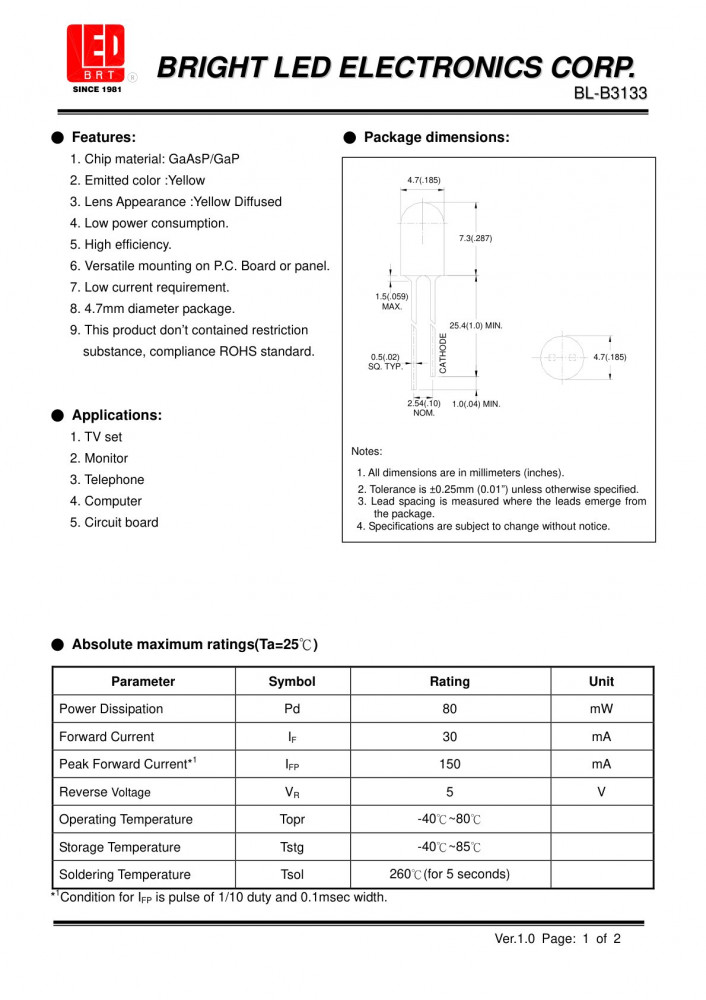 BL-B3133 datasheet page 1