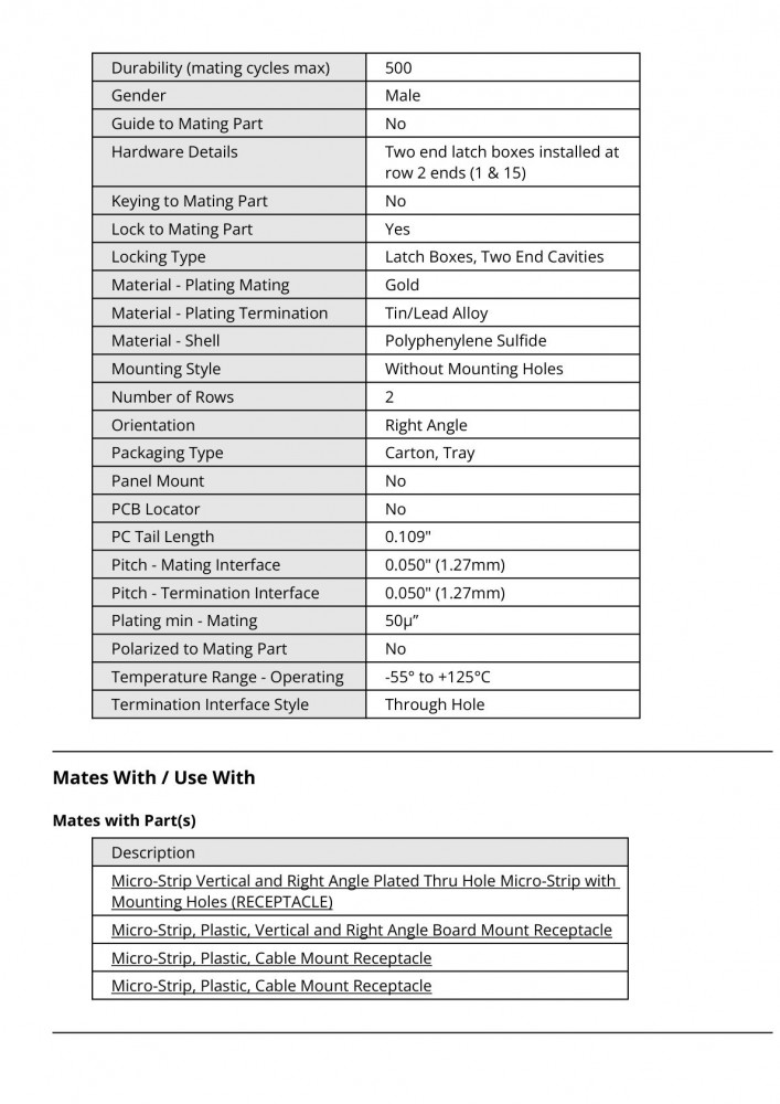 Technical document page 2 for the connector
