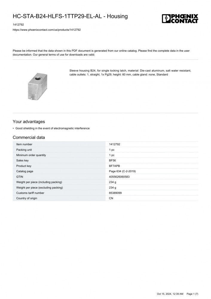 Phoenix Contact 1412792 technical document page 1