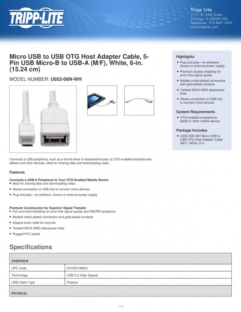 U052-06N-WH technical document page 1