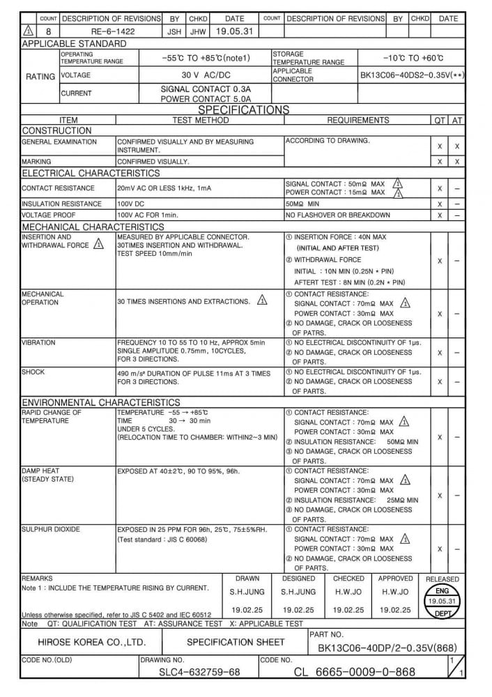 HRS BK13C06-40DP specification sheet page 1