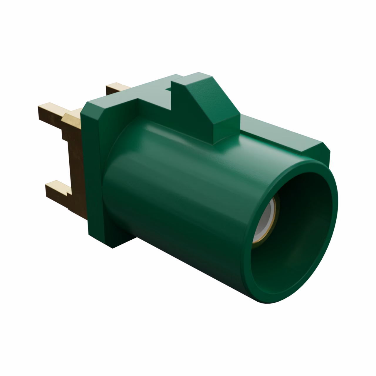 FAKRA Jack, Straight, PCB Receptacle, Through Hole, Brass Body, Gold (Au) Plated, Keying Code E, Green, 50 Ohms for sale