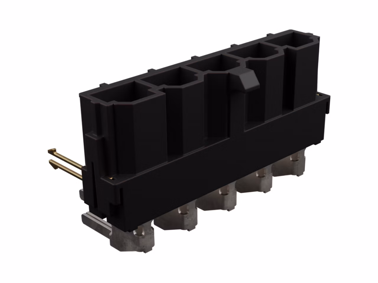 Mini-Fit Sr. Right-Angle Header, 10.00mm Pitch, Single Row, 5 Circuits, 8.30mm Tail Length, for 6.35mm PCB, Tin (Sn) Plating, with Clip, USE NYE LUBE ON MATING SURFACES for sale