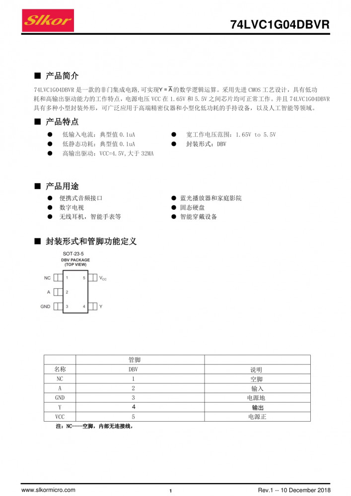 74LVC1G04DBVR datasheet page 1