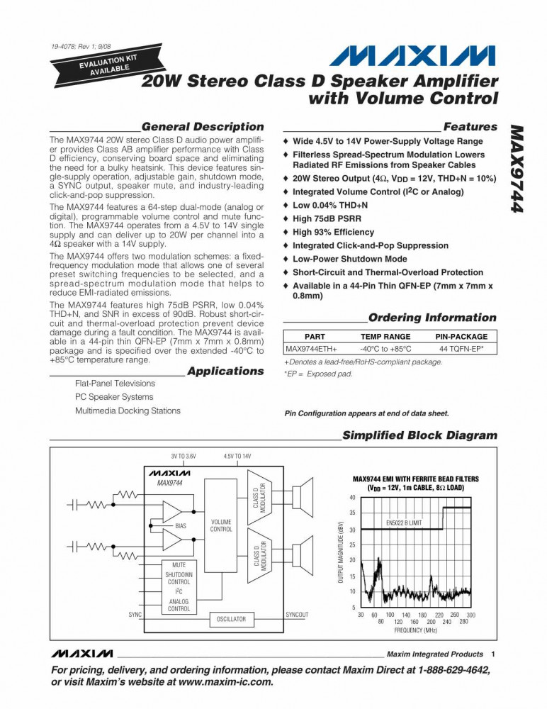 Product datasheet page 1