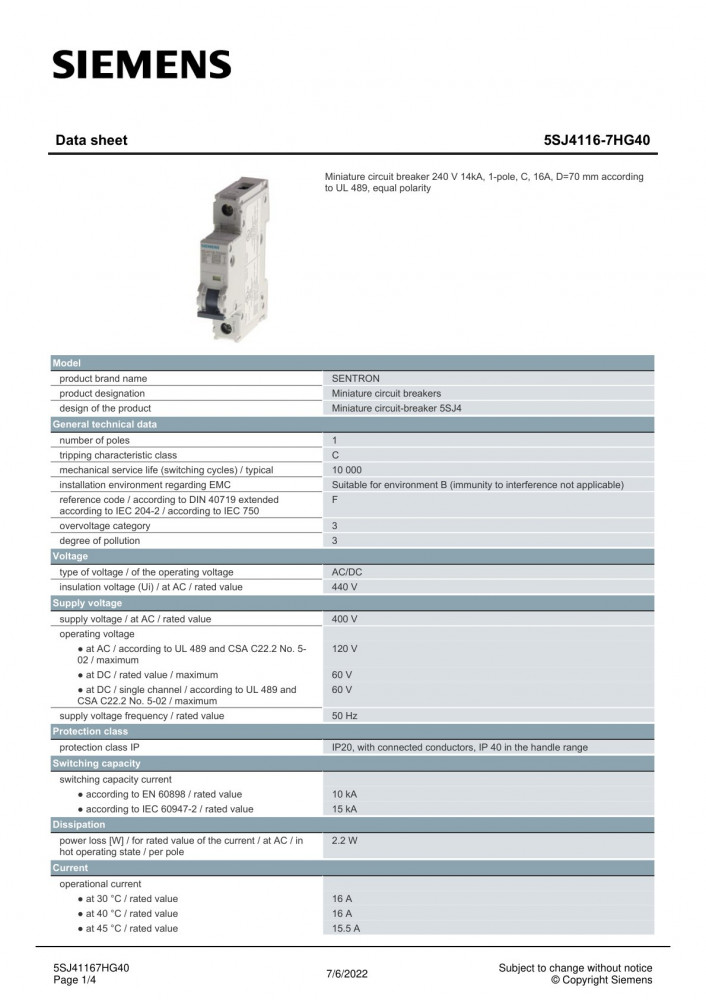 5SJ4116-7HG40 technical document page 1