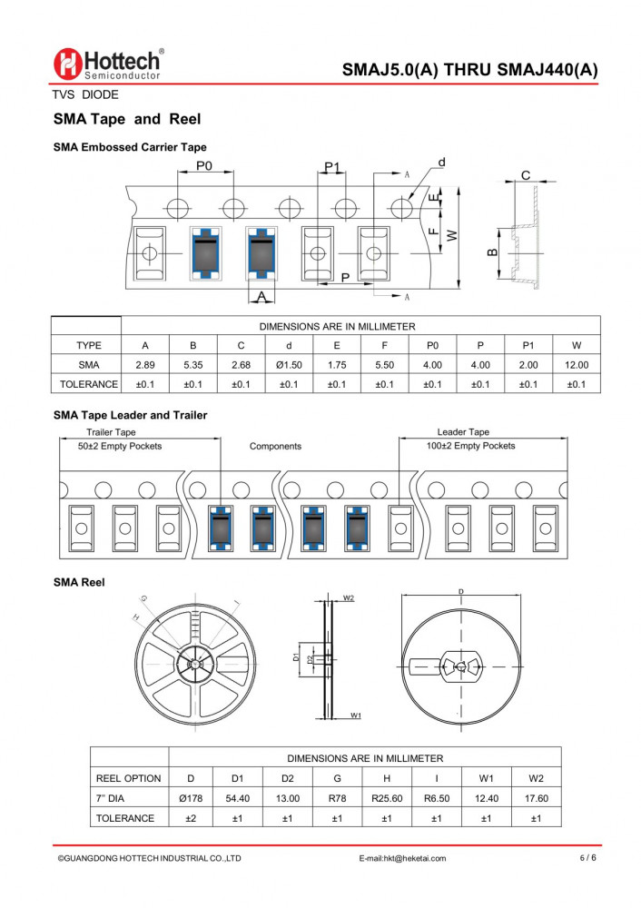 SMA tape and reel datasheet page 6