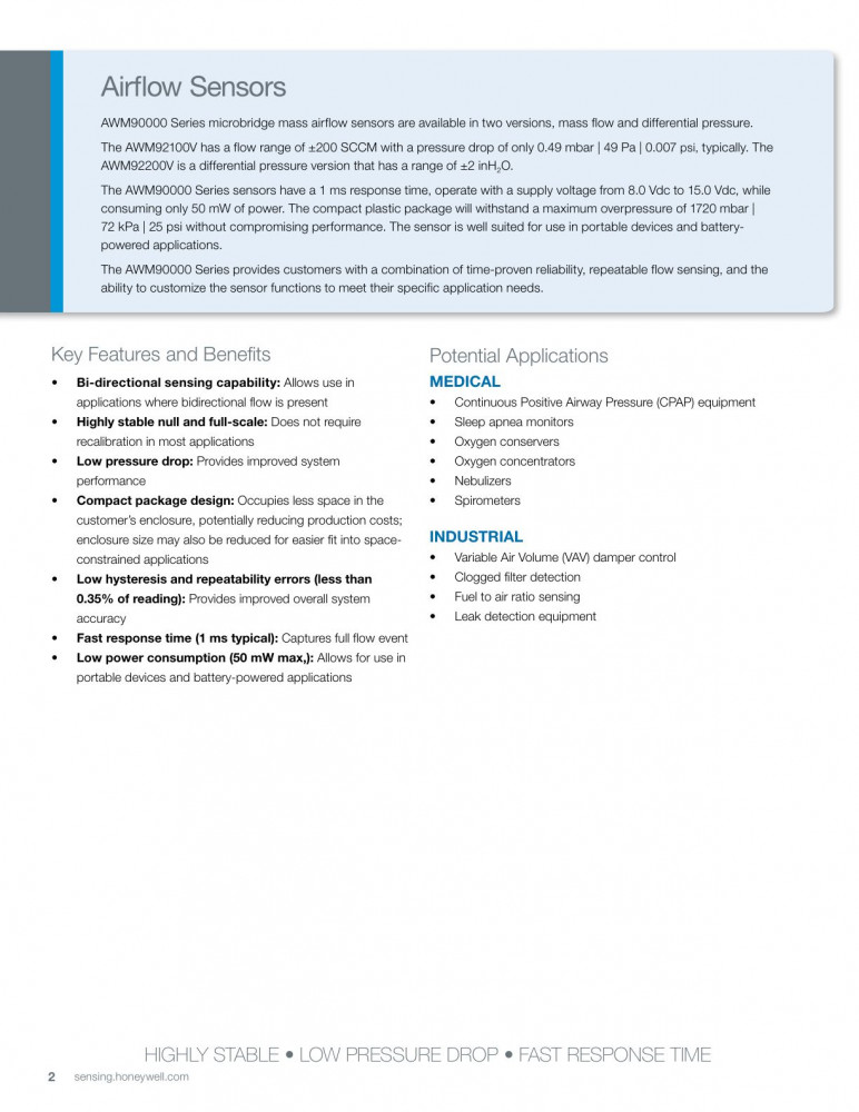 Honeywell airflow sensor document page 2