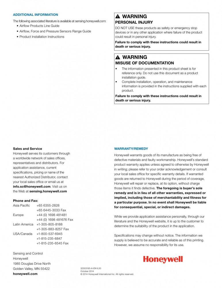Honeywell airflow sensor document page 7