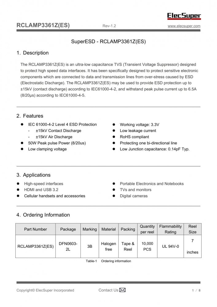 RClamp3361Z(ES) datasheet page 1