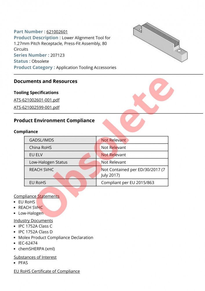 MOLEX 621002601 tooling document page 1