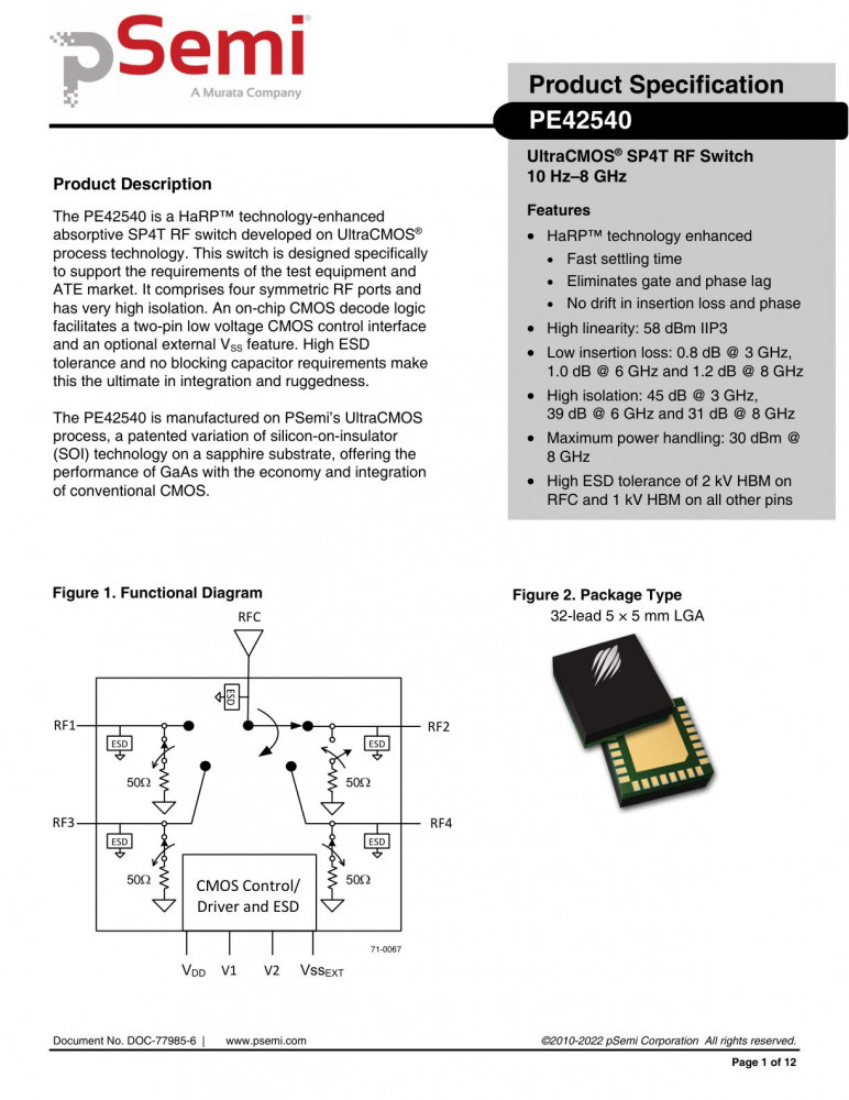 PE42540G-Z datasheet page 1