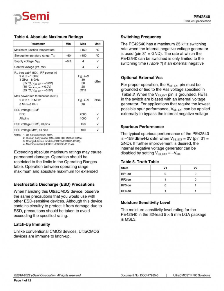 PE42540G-Z datasheet page 4