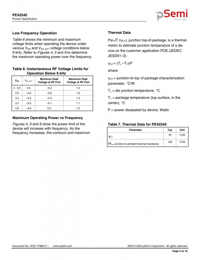 PE42540G-Z datasheet page 5
