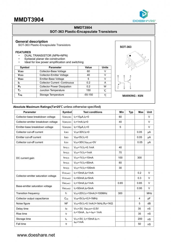 MMDT3904 datasheet page 1