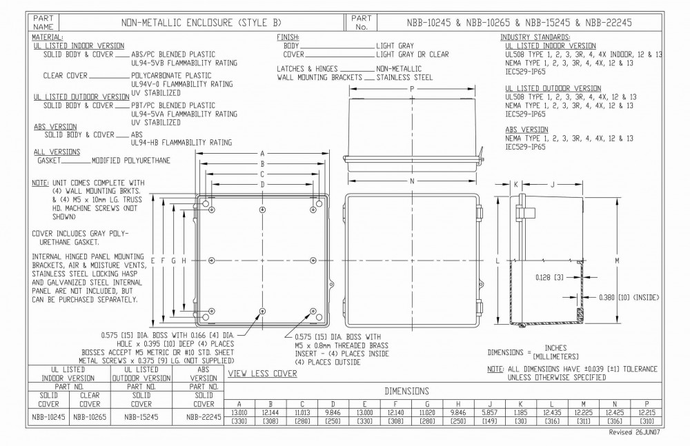 Bud Industries NBB enclosure technical drawing page