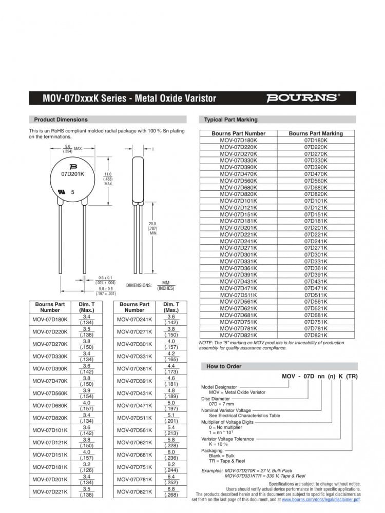BOURNS MOV-07D330KTR datasheet page 2