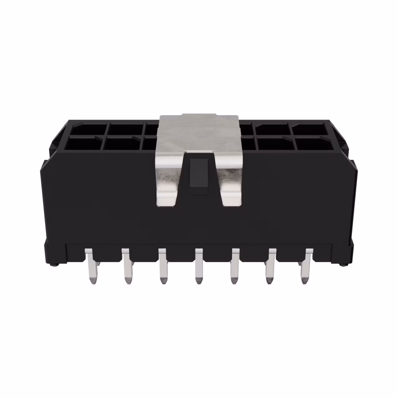 Micro-Fit 3.0 Vertical Header, 3.00mm Pitch, Dual Row, 14 Circuits, Straight Tail, with PCB Polarizing Peg, 0.76µm Gold Plating, Glow-Wire Capable, Black, Tape and Reel, with Pick and Place Cap for sale