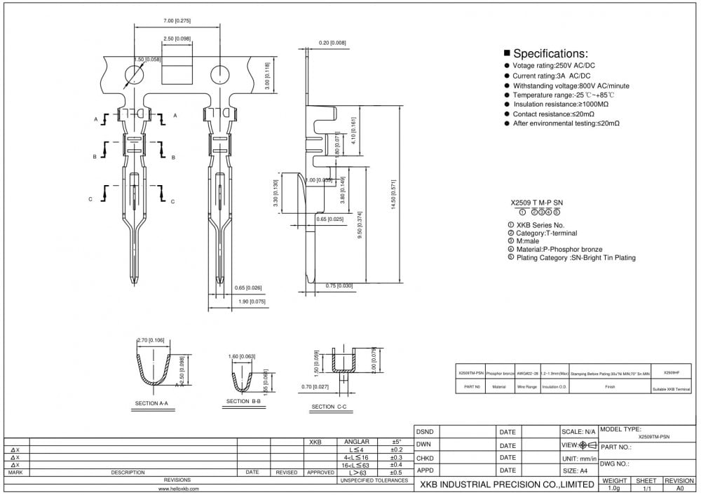 X2509TM-PSN technical drawing and specifications