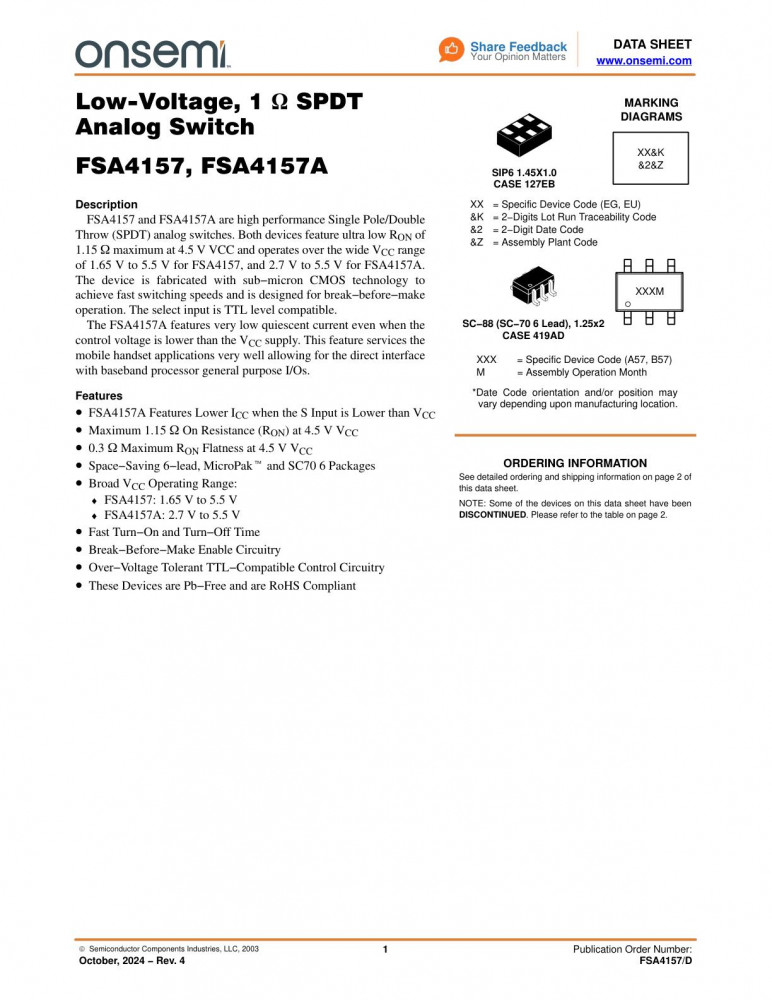 FSA4157A datasheet page 1