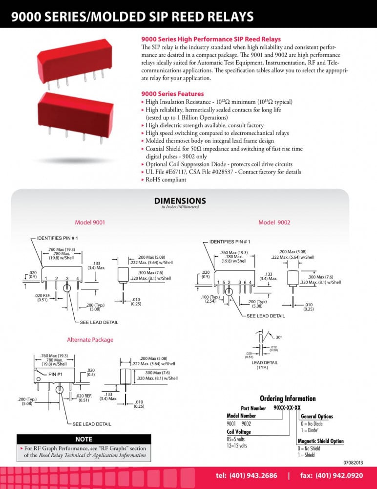 COTO 9000 Series reed relay datasheet page 1