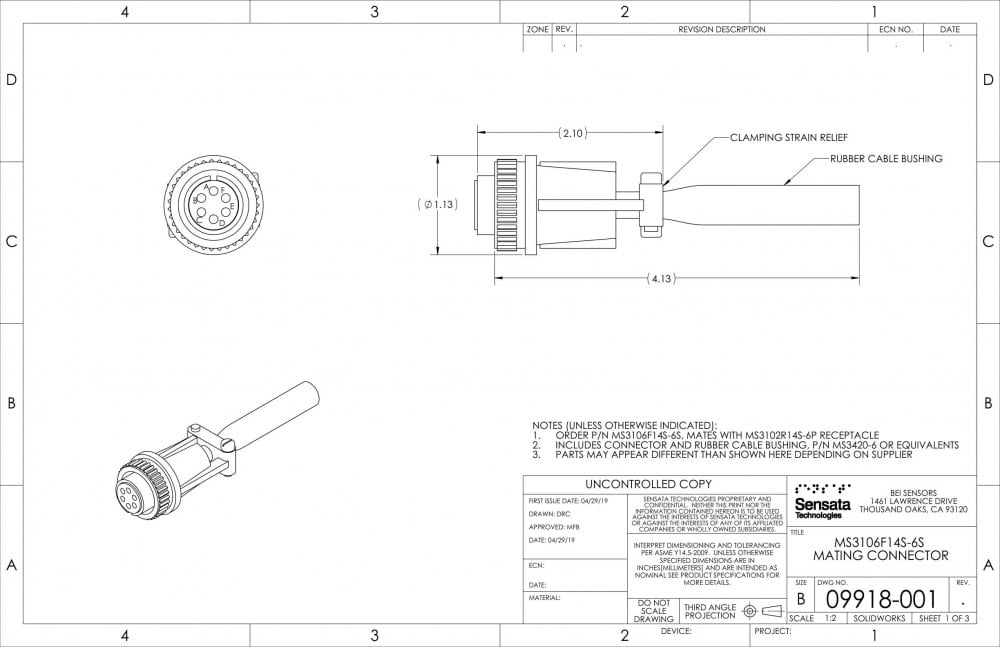 MS3106F14S-6S technical drawing preview
