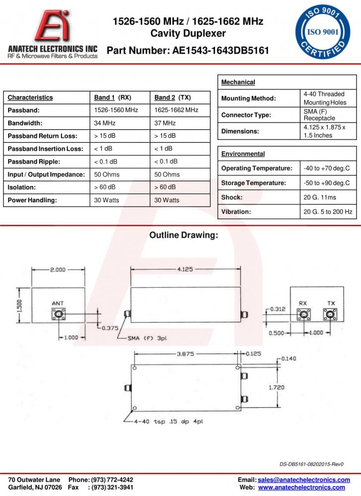 AE1543-1643DB5161 technical document and outline drawing page 1