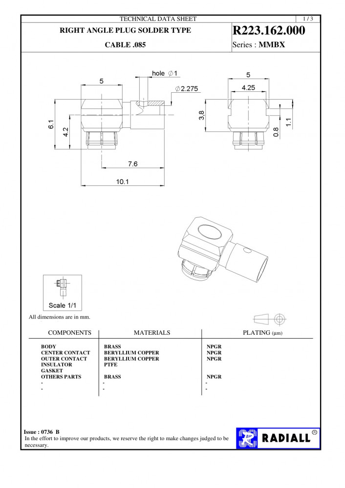 Radiall R223162000 technical document, page 1