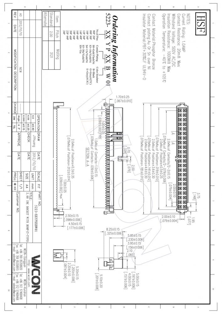 Wcon 5223-14YPS0BW01 technical drawing preview