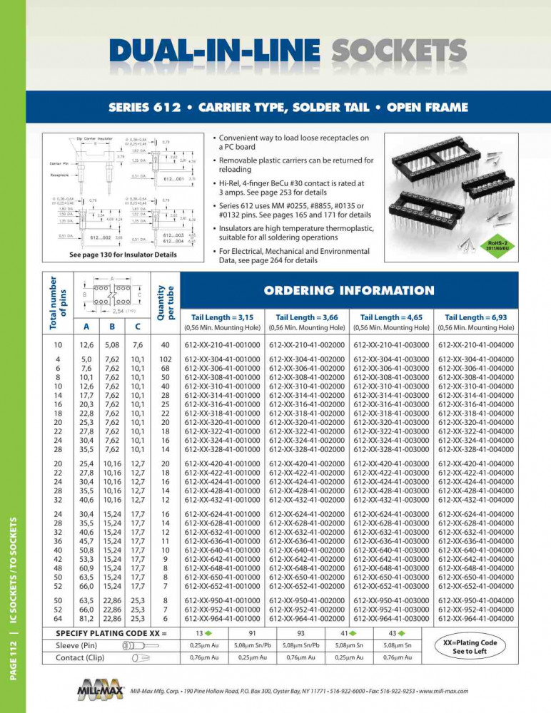 Mill-Max Series 612 technical document preview
