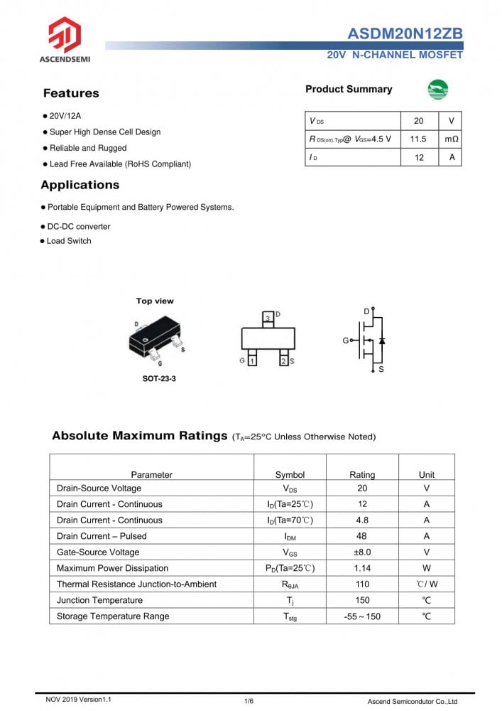 ASDM20N12ZB-R datasheet page 1