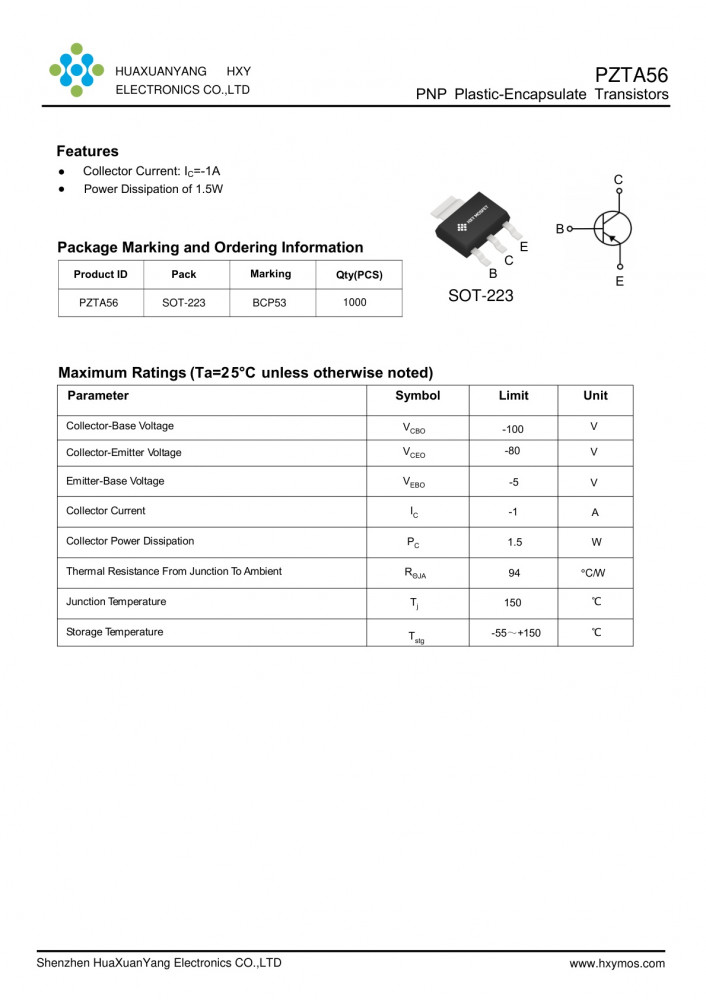 PZTA56-HXY datasheet page 1