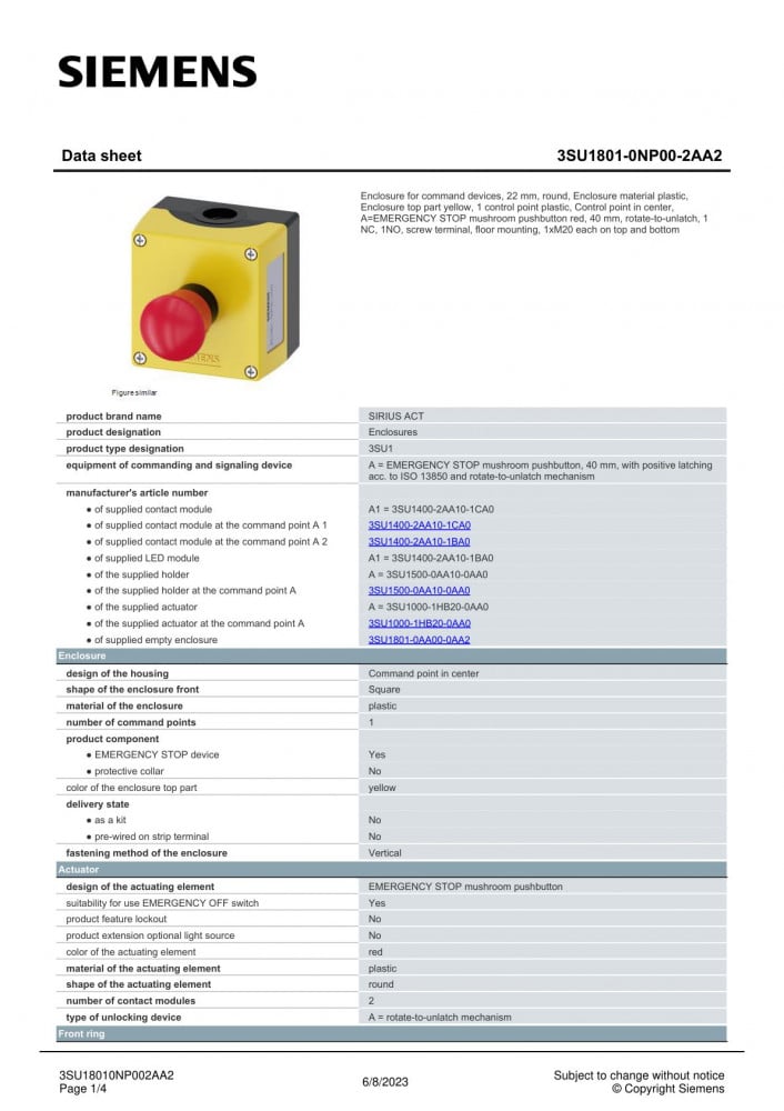 3SU18010NP002AA2 technical document page 1