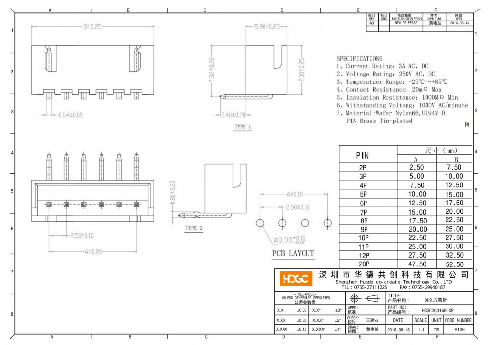 HDGC2501WR-5P technical document page