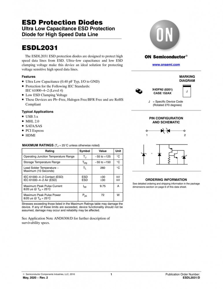 ESDL2031 datasheet page 1