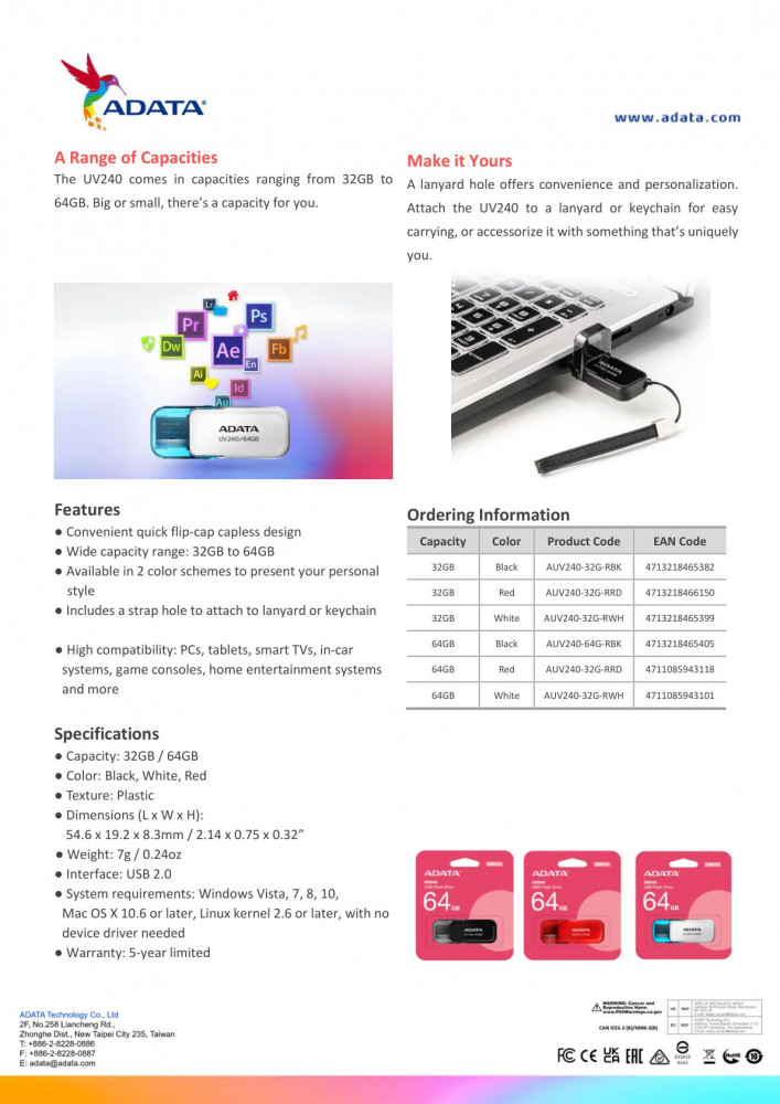 ADATA UV240 product document, page 2