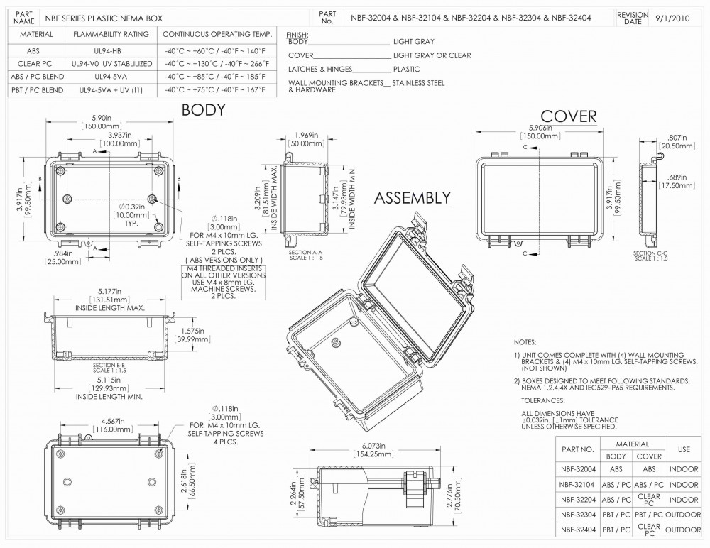 NBF-32104 NBF Series plastic enclosure technical drawing