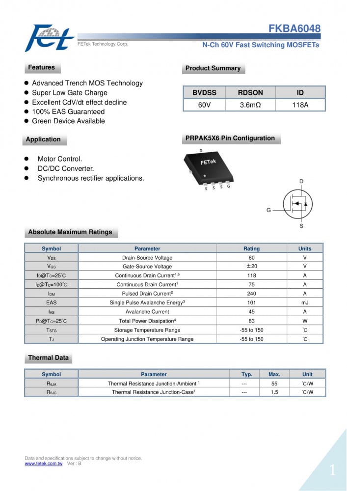 FKBA6048 datasheet page 1
