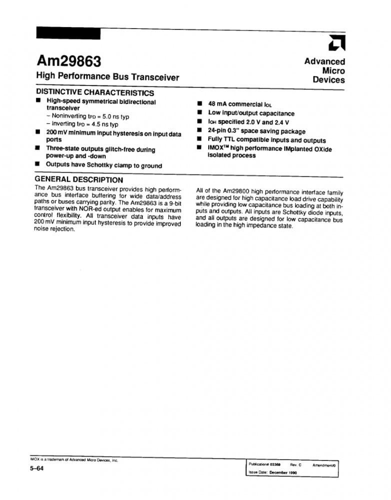 AM29863DC datasheet page 1