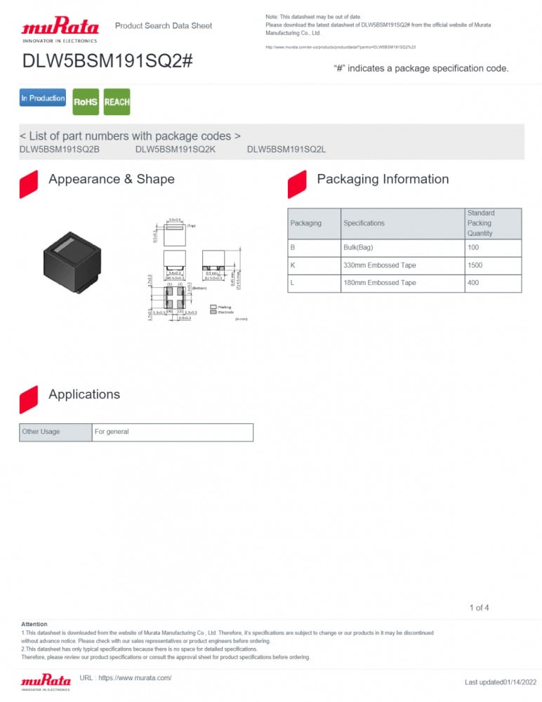 DLW5BSM191SQ2L datasheet page 1