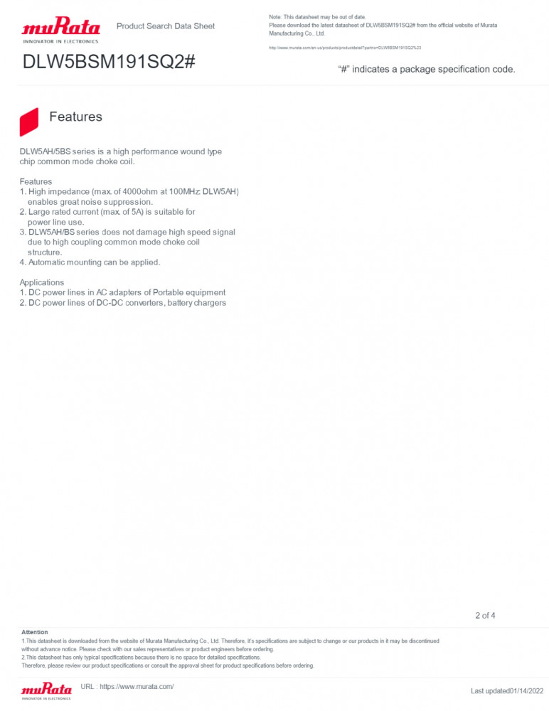 DLW5BSM191SQ2L datasheet page 2